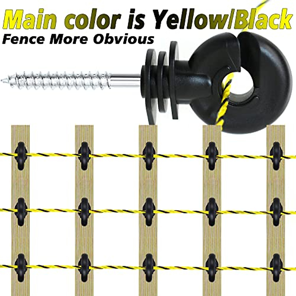 Upgraded Electric Fence Poly Wire 660 Feet 200 Meters 1/8" Dia Portable Electric Fencing Polywires and 100 Pcs Black Electric Fence Insulator