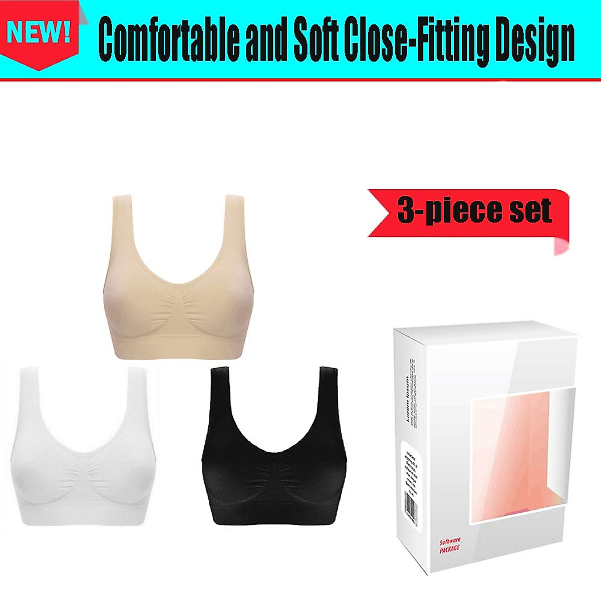 SAISYART Sports Bras for Women,Seamless Comfortable Yoga Bra Ladies Close-Fitting Bra with Removable Pads 3 Pack(X-Large)