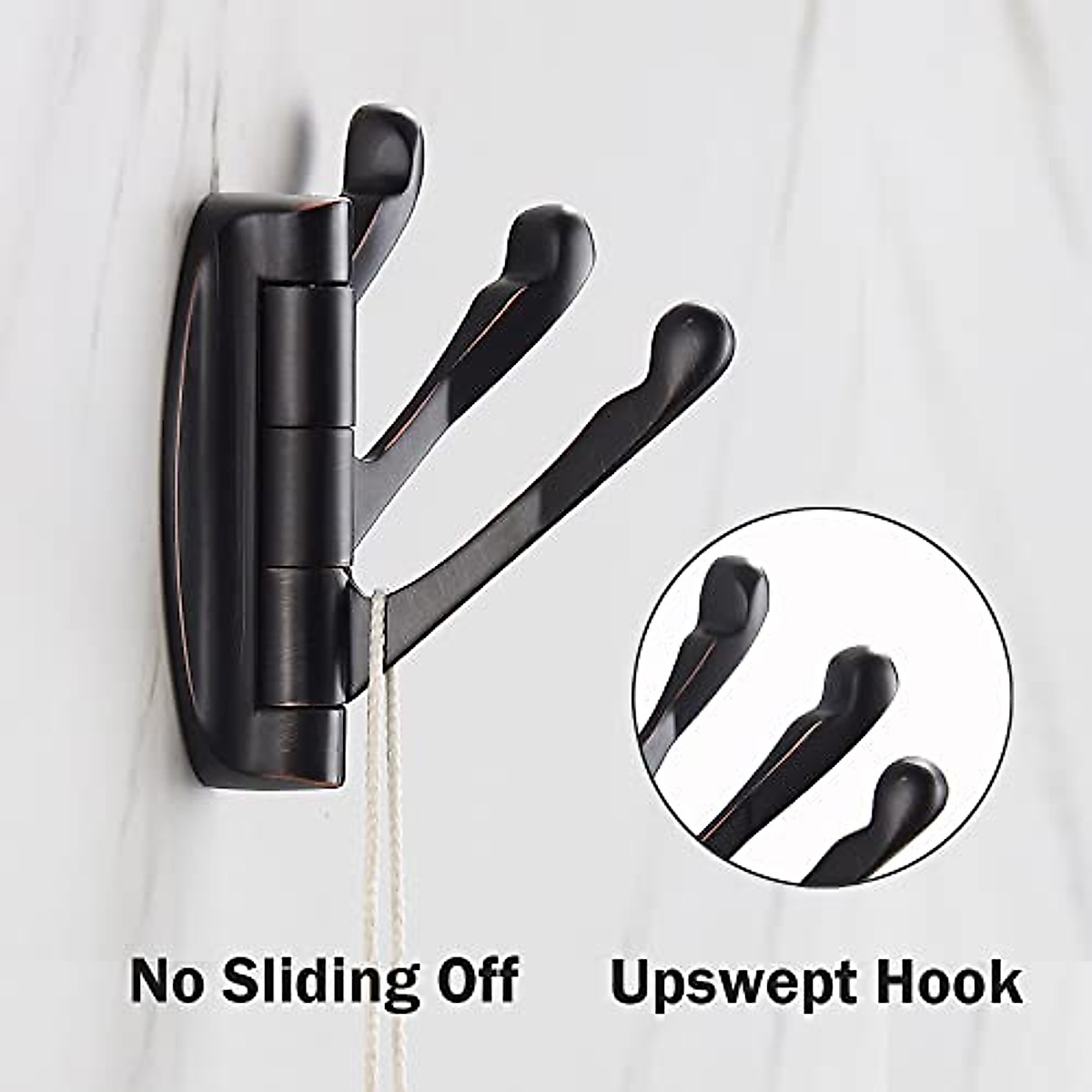 UMIRIO Solid Metal Swivel Hook Heavy Duty Folding Swing Arm Triple Coat Hook with Multi Three Foldable Arms Towel/Clothes Hanger for Bathroom Kitchen Garage Wall Mount, ORB