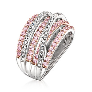 Ross-Simons 1.00 ct. t.w. Pink Sapphire and .15 ct. t.w. Diamond Highway Ring in 2-Tone Sterling Silver. Size 7