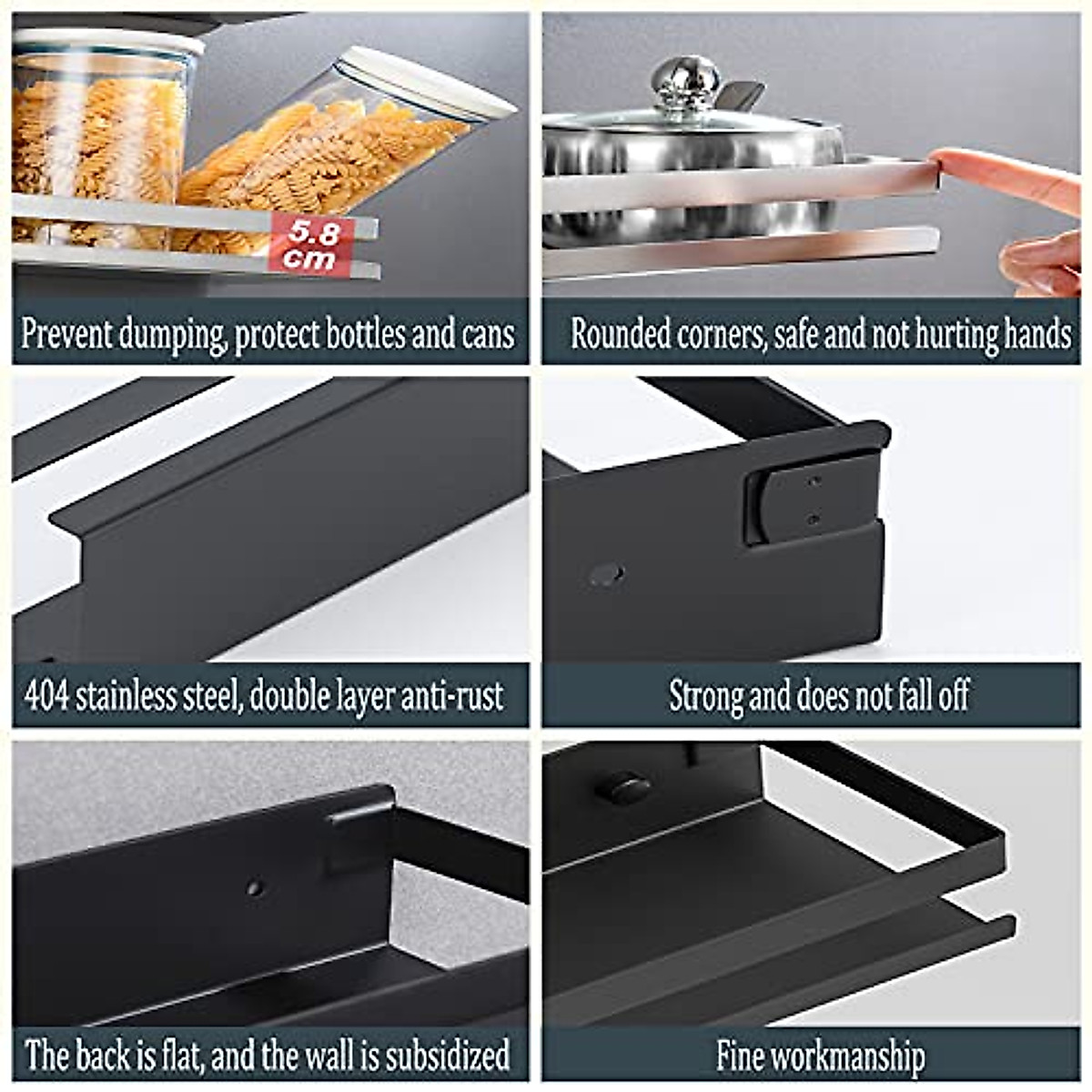 Bathroom Shower Stainless Steel Shelf SUS304 Self-Adhesive/Screws Drilling 11.8" Rectangular Storage Organizer Shelves Wall Mounted Bath Shower Shelf Brushed Finish for Bathroom, Washroom, Kitchen