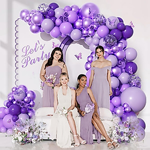 136pcs Purple Balloons Garland Arch Kit, 18 12 10 5 In Dark Light Metallic Purple Confetti Latex balloons Different Sizes for Purple Birthday Butterfly Wedding Baby Shower Party Decorations