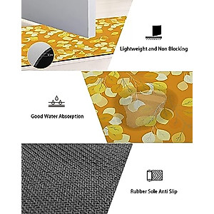 Orange Yellow Leaves Bath Mat for Tub,Non Slip Bathroom Floor Runner Rug Quick Dry & Absorbent Diatomaceous Earth Shower Sink Kitchen Living Room Washable Doormat,Minimalist Natural Tree Leaf 16"x24"