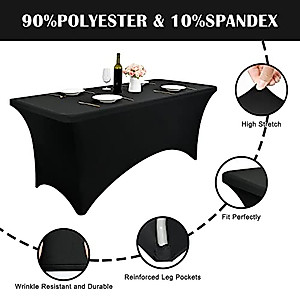 Yastouay 8ft Stretch Table Cloth Spandex Table Cover Tight Fitted for 8ft Rectangular Tables Black Washable Tablecloths for Party, Wedding, Banquet, Outdoor (Black, 8 Ft)