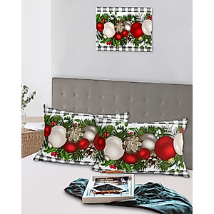 Hokiten Standard Size Pillow Cases Set of 2 - Christmas Balls, Microfiber Soft Pillowcases with Envelop Closure, Black White Buffalo Pine Cones Berries Lumbar Pillow Cover for Sofa/Couch, 20x26 Inches