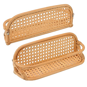 Rattan Wall Shelf Floating Shelf Decorative, Natural Rattan Hanging Rack Wall Storage Shelf, Wall Mounted Natrual Rattan and Wood Storage Hanging Shelves for Kitchen Bathroom