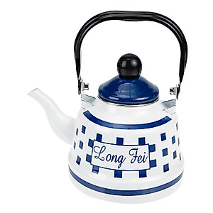 LABRIMP Enamel Steel Handle Pot Retro Espresso Machine Induction Stovetop Teakettle Teapot Whistling Tea Pots Camping Coffee Pot Flute Kettle Applique Household Enamelled Steel