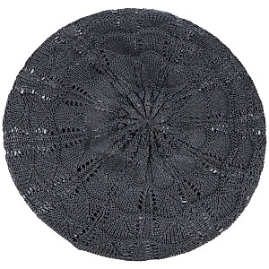 BYOS Chic Parisian Style Soft Lightweight Crochet Cutout Knit Beret Beanie Hat (2-Pack Wavy Stripes Charcoal Gray & Black)