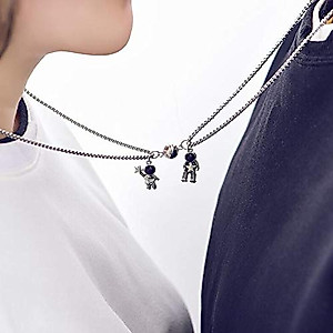 Innocence 925 Silver Plated Mutual Attraction Couples Matching Necklaces For Men Women Spaceman Pendants 2 PCS Promise Astronaut Birthday Valentine's Day Gift Jewelry For Him Her