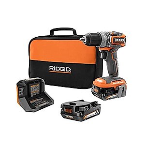 RIDGID R8711K 18V Sub Compact Brushless 1/2 in. Hammer Drill Kit with (2) 2.0 Ah Batteries, Charger, and Bag