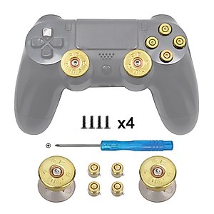 TOMSIN Metal Buttons for PS4 Controller, Aluminum Metal Thumbsticks Analog Grip & Bullet Buttons & D-pad for PS4 Controller (Metal Purple)