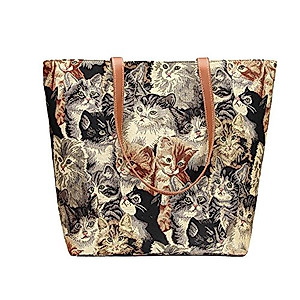 Signare Tapestry Shoulder Bag Tote Bag for Women with Cat Design (SHOU-CAT)