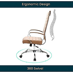 LeisureMod Benmar Modern High-Back Adjustable Swivel Leather Office Chair, Brown