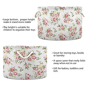 senya Large Storage Basket Pink Rose Flower Floral for Toys Clothes Storage Bin Box Laundry Hamper Organizer Bag with Handles