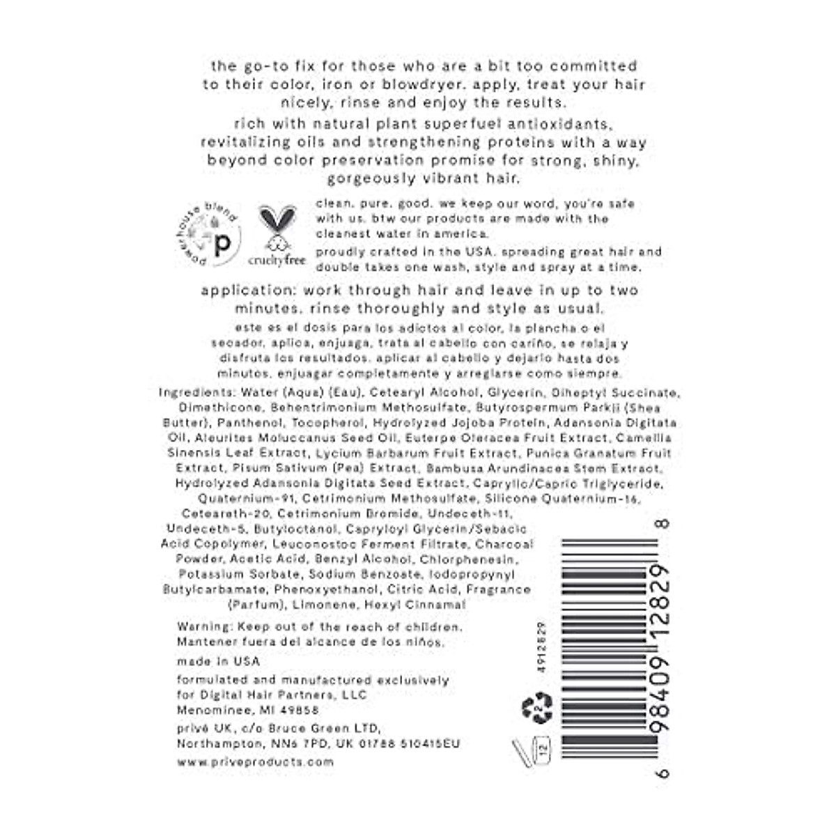 Prive Damage Fix Shampoo – Repair and Strengthen Damaged, Dull or Over Processed Hair from Within Natural Ingredients Vegan Cruelty-Free Color-Safe 12oz