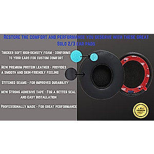 Premium Replacement Solo 3 Ear Pads/Solo 2 earpads Cushions. Compatible with Beats Solo 3 Headphones/Beats Solo 2 Headphones (Black). Premium Protein Leather | High Density Foam | Extra Thick