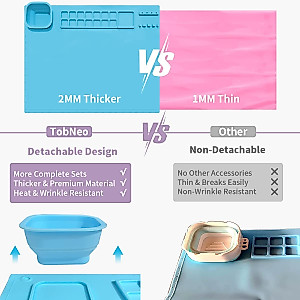 TobNeo Silicone Painting Mat with Detachable Cleaning Cup, 20"x16" Silicone Art Mat Non-Stick Silicone Craft Mat with 10 Brushes, Sponge, Drawstring Bag for Paint, Art, Clay, DIY(Purple)