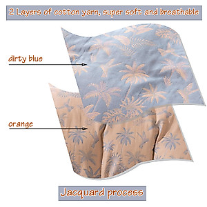 FADFAY Muslin Duvet Cover King Size, Dirty Blue Orange 100% Washed Cotton Double -Layer Tropical Bird Duvet Cover Set, Linen Like Gauze Comforter Cover Set with Zipper Closure & Corner Ties, 3Pcs