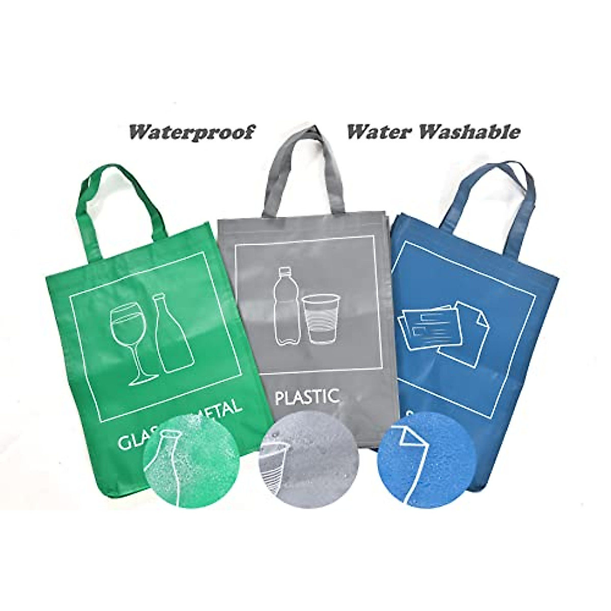YOUNG DA Reusable Recycle Bin Bags, Separate Recycling Trash Bins Box for Home Kitchen Garden, Recyclable Waste Sorting Organizer Waterproof Compartment Container(3pcs)