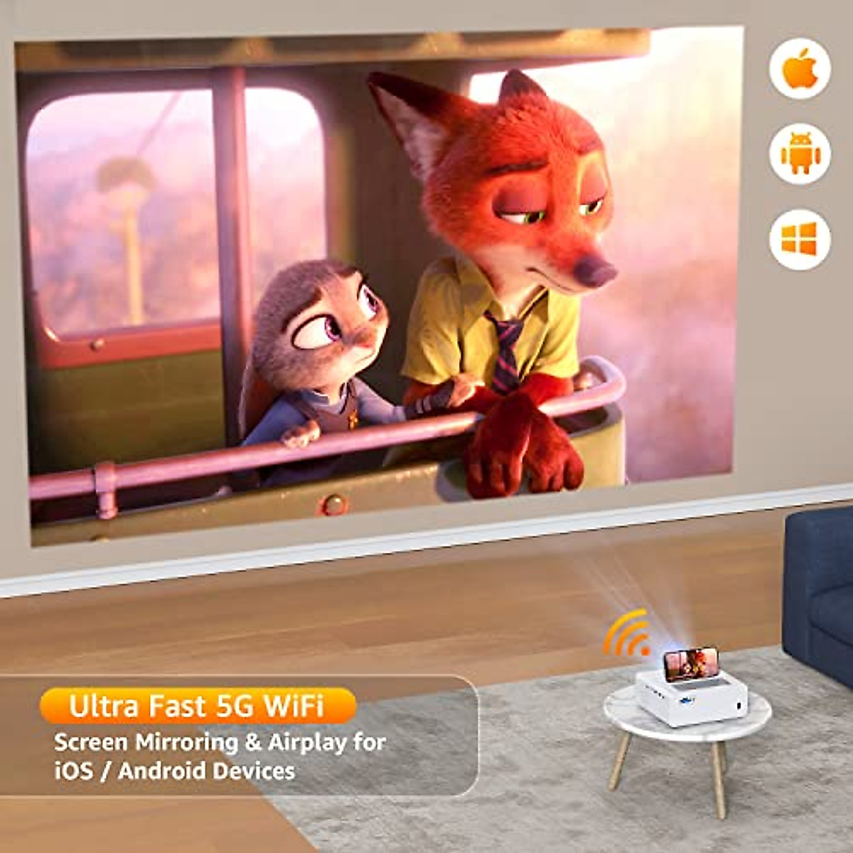 HD 1080P 5G WiFi Bluetooth Projector, 450" Display, AILESSOM 15000LM 4K Support Projector for Outdoor Movies, Full Sealed Optical Movie Projector Compatible with TV Stick/iOS/Android/PS5