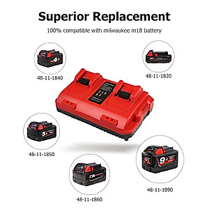 TeenPower Upgraded 18V 6.0Ah Batteries Replacement for Milwaukee M-18 Battery 2Pack and 1 Charger Combo(2-Port)