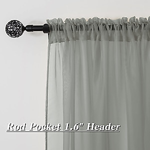 HUTO Sage Grey Sheer Curtains 54 inches Long for Bedroom Top Rod Pocket Sheer Window Panels Curtains for Nursery Living Room 52 by 54 Inch Length Set of 2