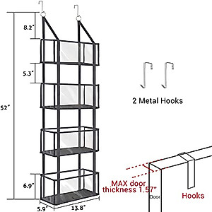 VERONLY Over The Door Hanging Pantry Organizer - Wall Mount Storage with 4 Large Clear Plastic Pockets & 2 Metal Hooks for Baby Kids Toys,Playroom,Nursery,Diapers,Bathroom,Kitchen,Dorm (Grey)