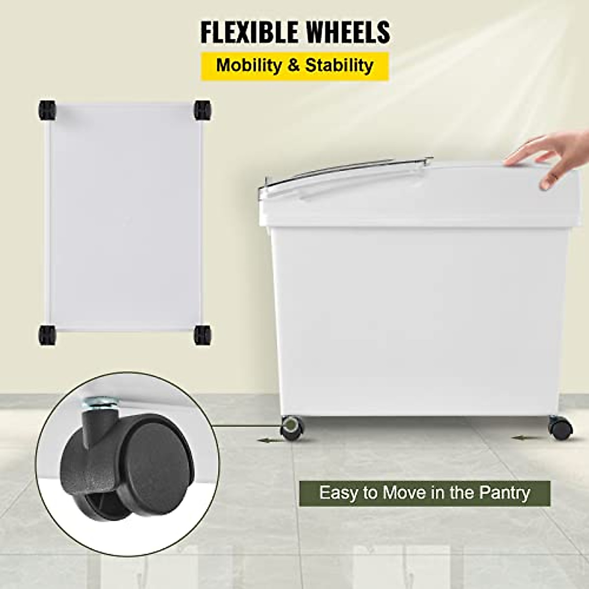 VEVOR 10.5 Gallons Ingredient Bin, Ingredient Storage Bin 2 Pcs/Set, PP Material Flour Bins On Wheels, White Shelf Ingredient Bin with Scoop and Sliding Lid, Commercial Storage Bins