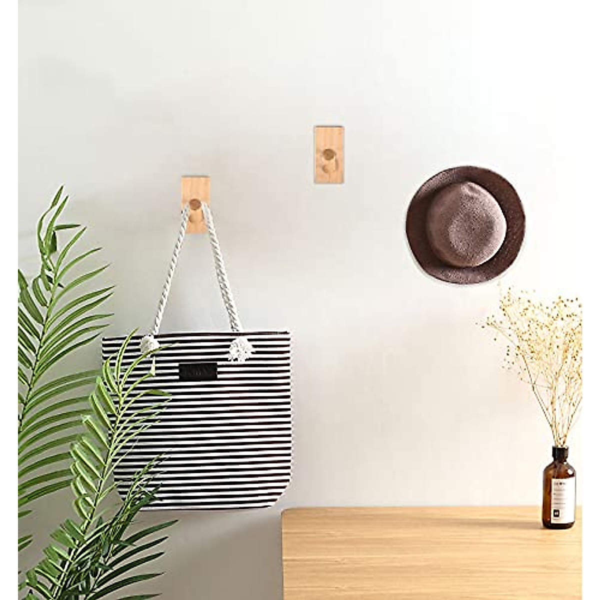 Natural Wood Coat Hooks,Wood Wall Hooks Hat Rack,Wooden Coat Hooks Wall Mounted,Modern Wall Mounted Coat and Hat Rack,Heavy Duty Hooks(Rectangle-Beech,3Pack)