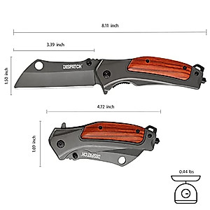DISPATCH Tactical Folding Pocket Knife, Grey Titanium Blade, and Stainless Steel Wood Handle Hunting Hiking EDC Knife for Women, Camping Outdoor Gifts for Men Dad Husband, Unique Birthday Gift for Lovers