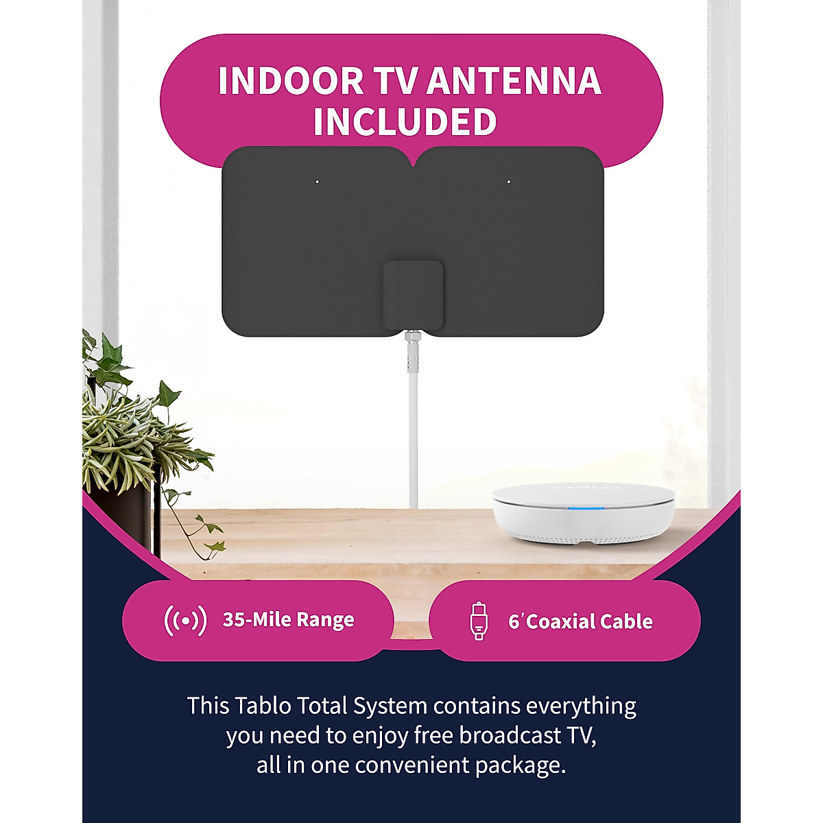 Tablo 4th Gen 2-Tuner Over-The-Air (OTA) DVR + 35-Mile Indoor TV Antenna - Watch, Pause & Record Live TV, News, Sports & Movies Throughout Your Home Over Wi-Fi - 50+ Hrs Recording - No Subscriptions