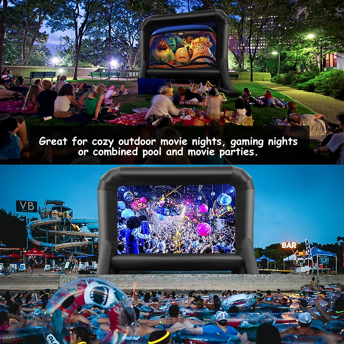 16 FT Inflatable Projector Screen for Outdoor Movies - Easy Setup Blow-Up Screen with Quiet Fan for Outdoor Movie Nights, Backyard Events, and Parties (Dual Support)