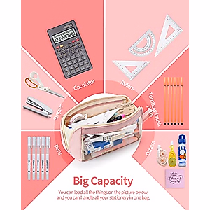 YOKUMA Clear Aesthetic Pencil Case Pouch Cute Kawaii Mark Pen Case Organizer Transparent Colored Large Capacity Makeup Bag for Girls Teen College Students Adults, Back to School Supplies (Pink)