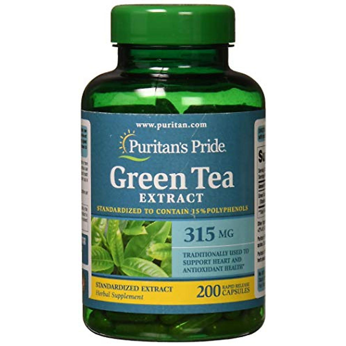 Puritans Pride Green Tea Standardized Extract 315 Mg Capsules, 200 Count