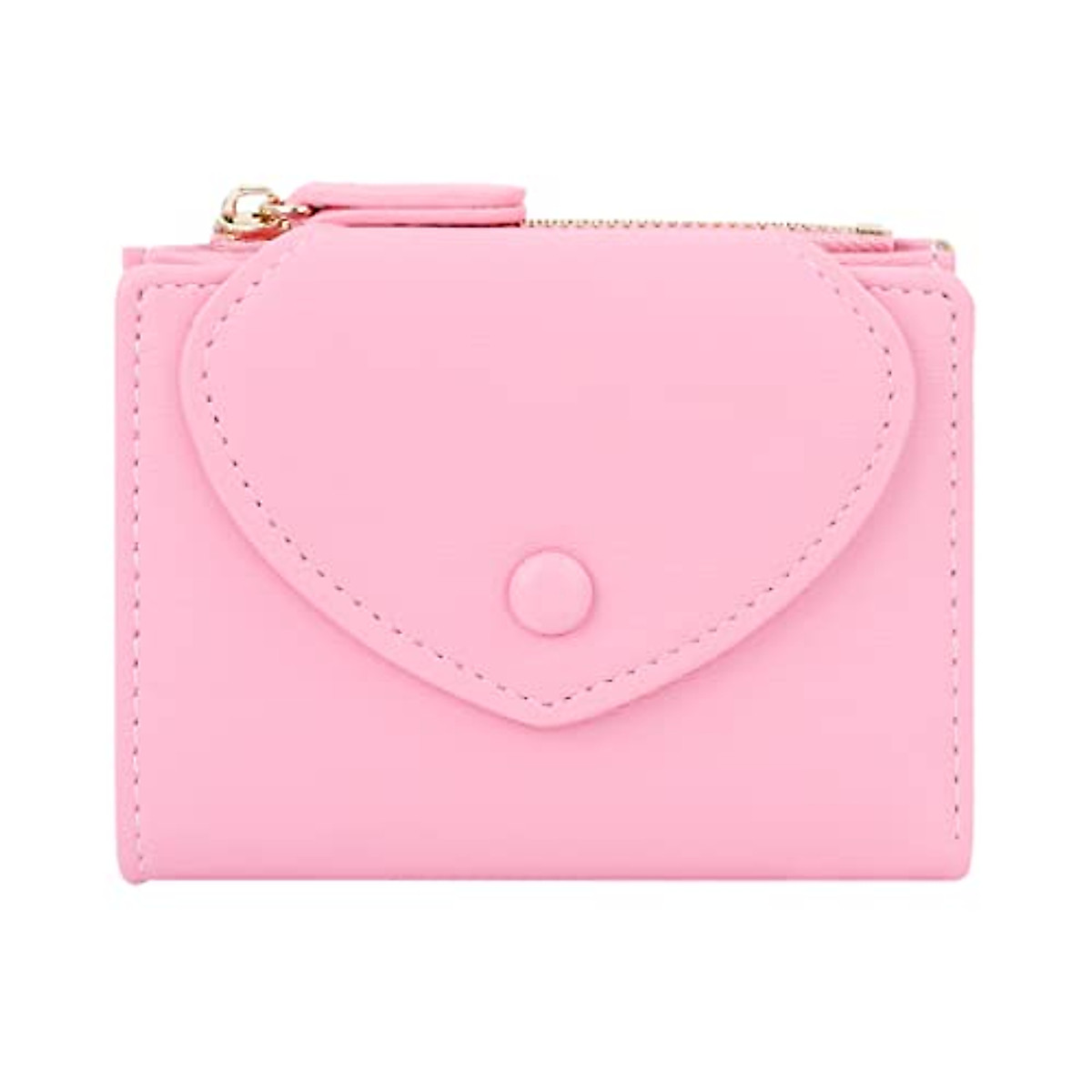 Sunwel Fashion Small Wallet with Heart Bifold Wallet Zipper Pocket Cash Card Holder Coin Purse for Women Girls (PINK)