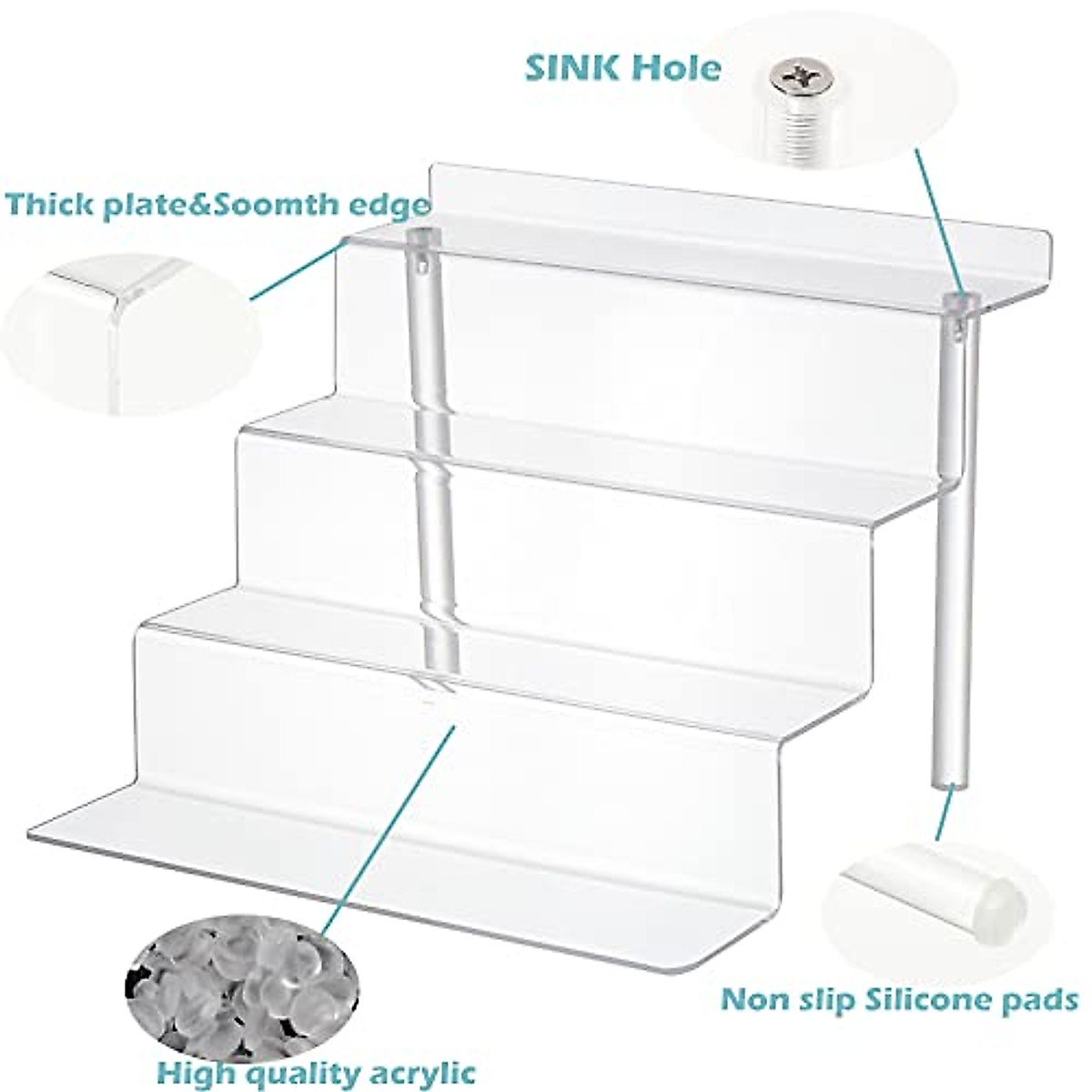 ihomecooker Acrylic Stands for Display,4 Tier Clear Cupcakes Perfumes Cologne Funko Pop Figurines Display Stand Risers Shelf for Decoration and Organizer(2pack,12 x 9 INCH)