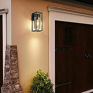 Jorunhe Rectangular Glass Wall Light, E26 E27 Wall Fixture Fitting on a Terrace, Front Door Light, for Home, Garden Wall Lantern Light, Clear Metal Lantern Garden Wall Lamp