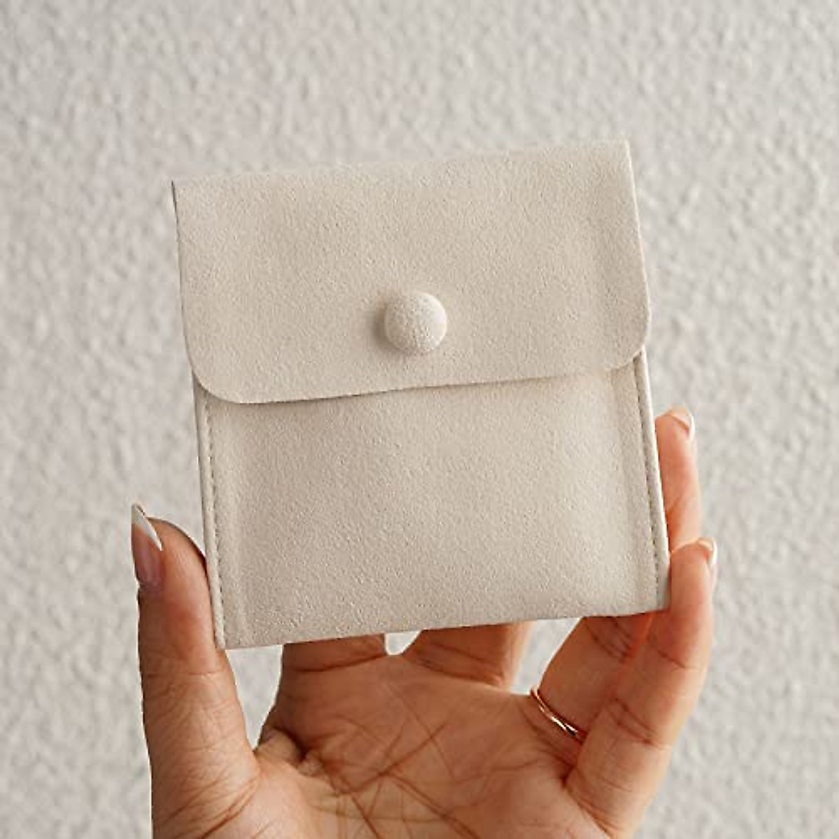 PandaSew Microfiber Jewelry Pouch, 20pcs 8x8cm Luxury Small Jewelry Gift Bag Package Snap Button with Divider Beige