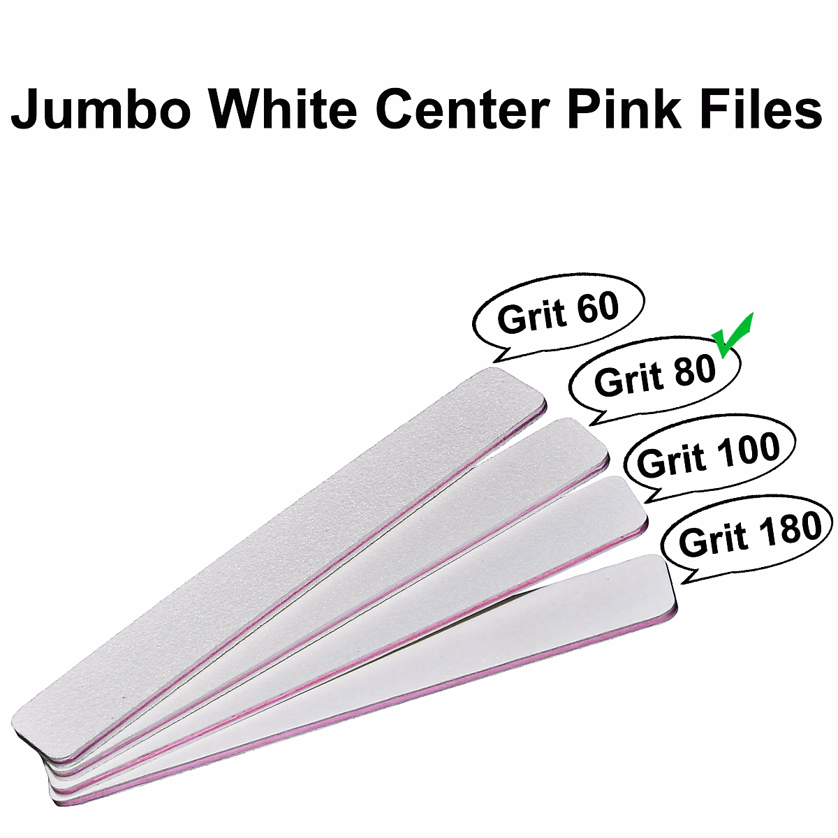 AMT 50 PCS Jumbo White Nail Files, White Nail File, Nail Files for Acrylic Nails, Emery Boards for Nails, 80/80 Grit Nail File (50 PCS Nail Files) (Grit 80/80 (Jumbo, Pink)