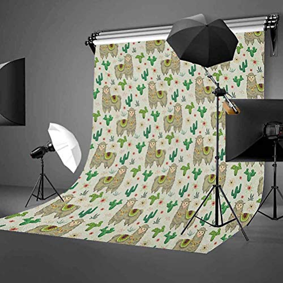 3x5 FT Vinyl Photography Background Backdrops,Flora and Fauna of The South America Llama and Cactus Plants Hand Drawn Illustration Background for Selfie Birthday Party Pictures Photo Booth Shoot