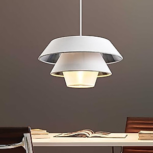 GO&SO 3-Tier Plug in Pendant Light Hanging Light with Plug in Cord Fabric Lampshade Plug in Ceiling Light Fixture for Bedroom Living Room White Silver