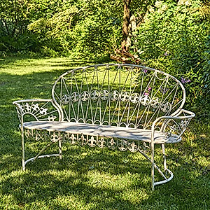 Zaer Ltd. 65" Long 3-Person Parisian Garden Bench with Curved Back Paris 1968" (Antique White)