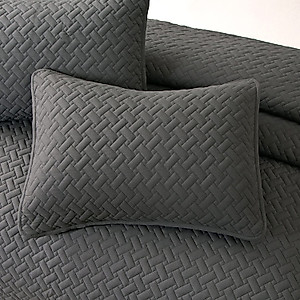 EMME Queen Quilt Bedding Set, Lightweight Bedspread,Pre-Washed Microfiber Bed Coverlet, 3 Piece, Summer Reversible Full Quilt Sets with 2 Pillow Shams(Grey, 90"x90")