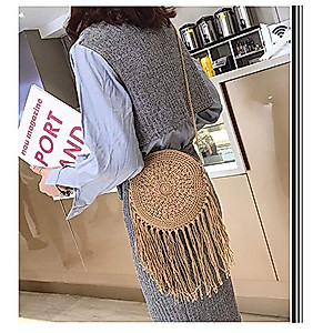 Nice Pies Women Round Handbags Straw Bag holiday beach round bag Tassel Vintage Cotton line Messenger Bag