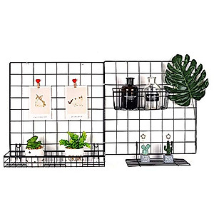 ANZOME Wire Wall Basket, Grid Basket with Hooks, Wall Mounted Organizer for Wall Grid, Kitchen Organizer, Wire Storage Shelf Rack for Home Supplies, Wall Decoration(Black)