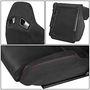 J2 Engineering J2-RS-003-BK Red Stitching Alcantara Reclinable Back Rest Racing Bucket Seats for 4 Point Harness, 38" H X 21" W X 23" D, 1 Pair