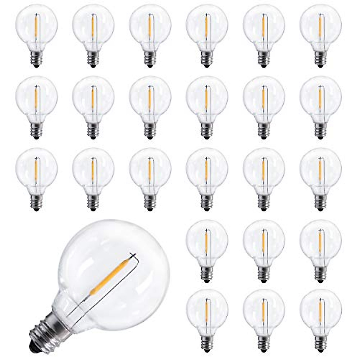 G40 Led Replacement Light Bulbs 1W Shatterproof Globe Bulb Fits E12 or C7 Candelabra Screw Base Sockets, 1.5 Inch Dimmable Light Bulbs for Indoor Outdoor Patio Decor, 2200K, Warm White, 25 Pack