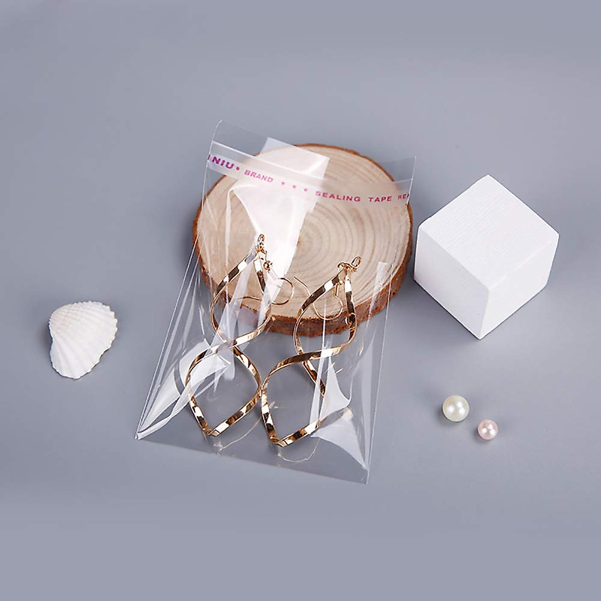 Easytle Approx 203 Pcs 6 cm Clear Resealable Cellophane Cello Bags Resealable Adhesive on Flap Self Sealing OPP Tiny Clear Bags Self Seal Clear Plastic Poly Bags for Jewelry Candies Cookies Decorative