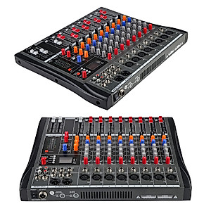 Mixers Audio 8 Channel Mixer, Dj Mixer Board Mixer Audio Bluetooth MP3 Mixer for Music With 48V Phantom Power Stereo FX Analog Digital Effects, Usb Audio Mixer for Karaoke Speakers
