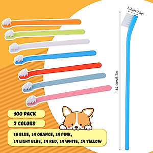 Tioncy 100 Pcs Dog Toothbrush Bulk from Large to Small Long Handle Dog Cat Pet Toothbrush with Soft Single Head Puppy Dog Tooth Brush Pet Cat Tooth Brush for Teeth Cleaning, 7 Colors